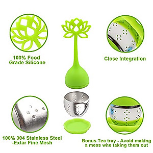 ANYI16 Tea Infuser Filter 2 Pack Stainless Steel Tea Ball - Loose Tea Steeper Mesh Tea Cup Filter with Flower shaped Silicone Handle for Loose Leaf or Herbal Tea