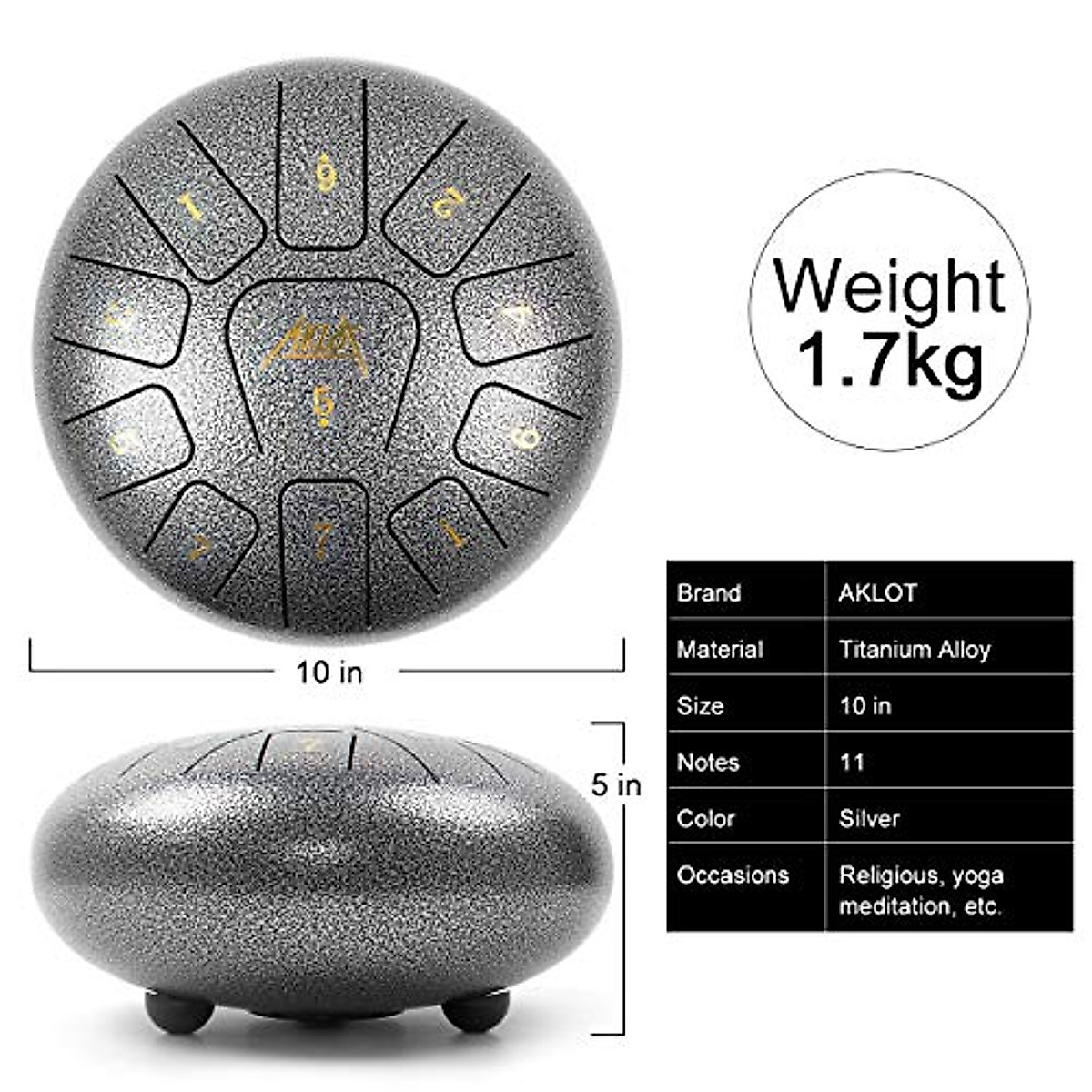 AKLOT Steel Tongue Drum 10 Inches 11 Notes - Percussion Instruments - HandPan Tank Drum C Key with Drum Mallets Stickers Finger Picks and Gig Bag