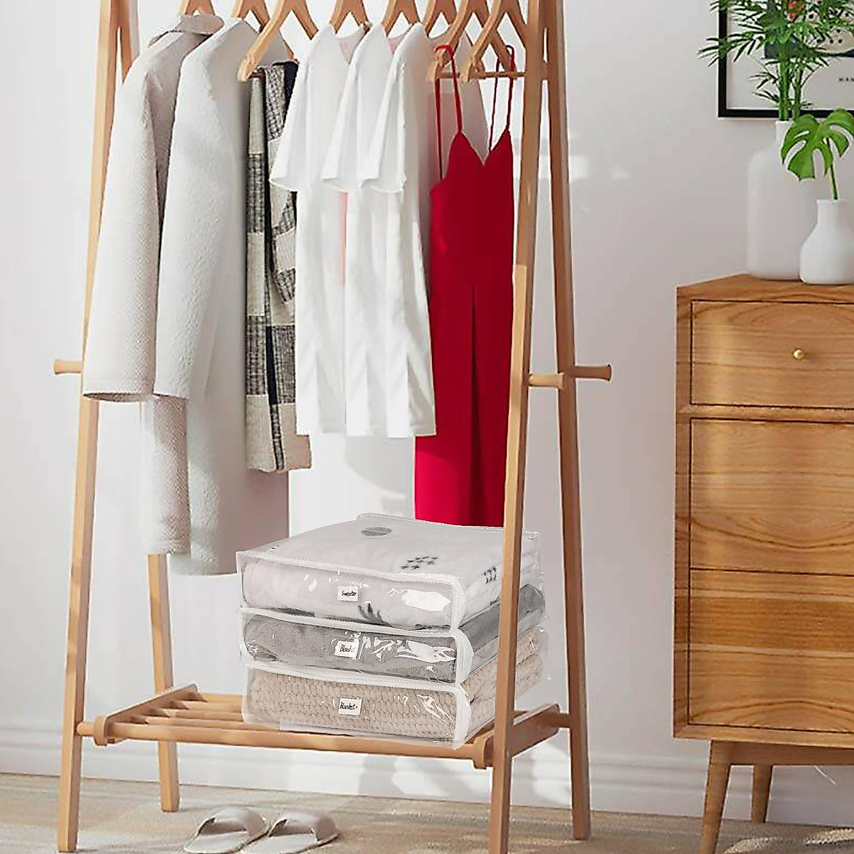 16 Pcs Clear Vinyl Storage Bags with Zipper, Sweater Plastic Storage Bags,Blankets Storage Bags,14 x 11x 3 Inch, Waterproof Organizer for Clothes, Bed Sheet, Throws Pillows, Multi-Purpose