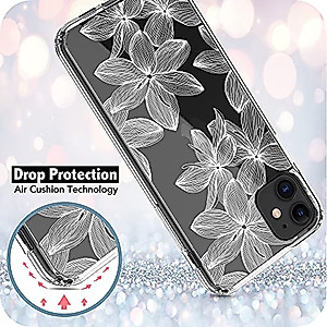 RANZ iPhone 11 Case, Anti-Scratch Shockproof Series Clear Hard PC+ TPU Bumper Protective Cover Case for iPhone 11 (6.1 inch) - White Flower