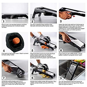 Mandoline Slicer for Food and Vegetables -VEKAYA Adjustable Kitchen Vegetable Slicer For Potatoes and Onion| French Fry Slicer, Vegetable Chopper and Cutter with Waffle Maker and Gloves (Black)