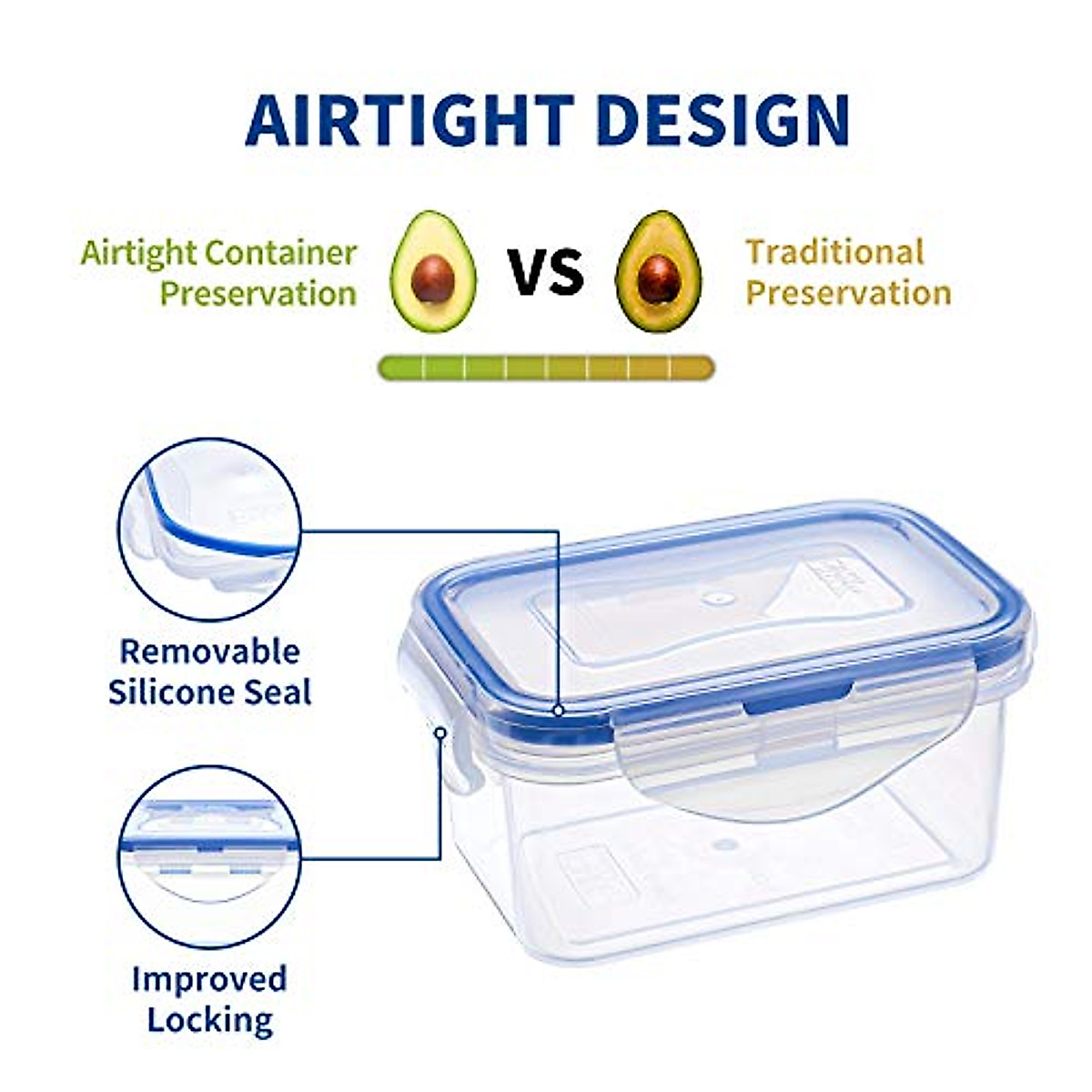 KIGI [6 Pack] 6.1OZ Airtight Plastic Food Storage Containers Set, Rectangular Small Storage Boxes, Microwave, Freezer and Dishwasher Safe