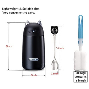 11.5oz Cute Cat Vacuum Insulated Cup Stainless Steel Mini Cartoon Water Bottle Travel Coffee Mug with Brush and Spoon Set Good for Cat Lovers