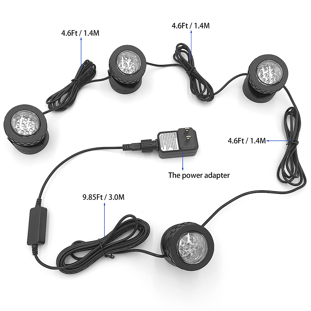 RGB Underwater Pond Lights with Timer, RGB Fountain Lights Underwater Light IP68 Waterproof, Dimmable Outdoor Landscape Lights Fish Tank Pond Fountain Garden(4 Lights)