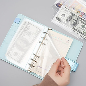 12pcs A6 Binder Pockets Zipless Clear Cash Envelopes Loose Leaf Binder Sleeves PVC Sheet Protectors 6 Holes for 6 Ring A6 Binder Organizer Photos Cards Bills (Clear A6 Binder Pocket)