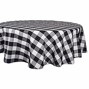 DII Buffalo Check Collection, Classic Farmhouse Tablecloth, Tablecloth, 70" Round, Black & White