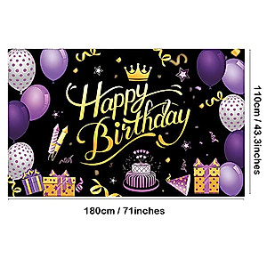 Lovyan Happy Birthday Backdrop Banner Extra Large Fabric Purple Gold Sign Poster Photo Booth Background for Men Women Birthday Anniversary Party Decoration Supplies, 71 x 43.3 Inch (Crown)