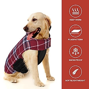 MIGOHI Dog Jackets for Winter, Reversible Dog Coat Windproof Waterproof Dog Winter Jackets for Cold Weather, British Style Plaid Dog Coats Warm Dog Vest for Small Medium Large Dogs, Red 2XL