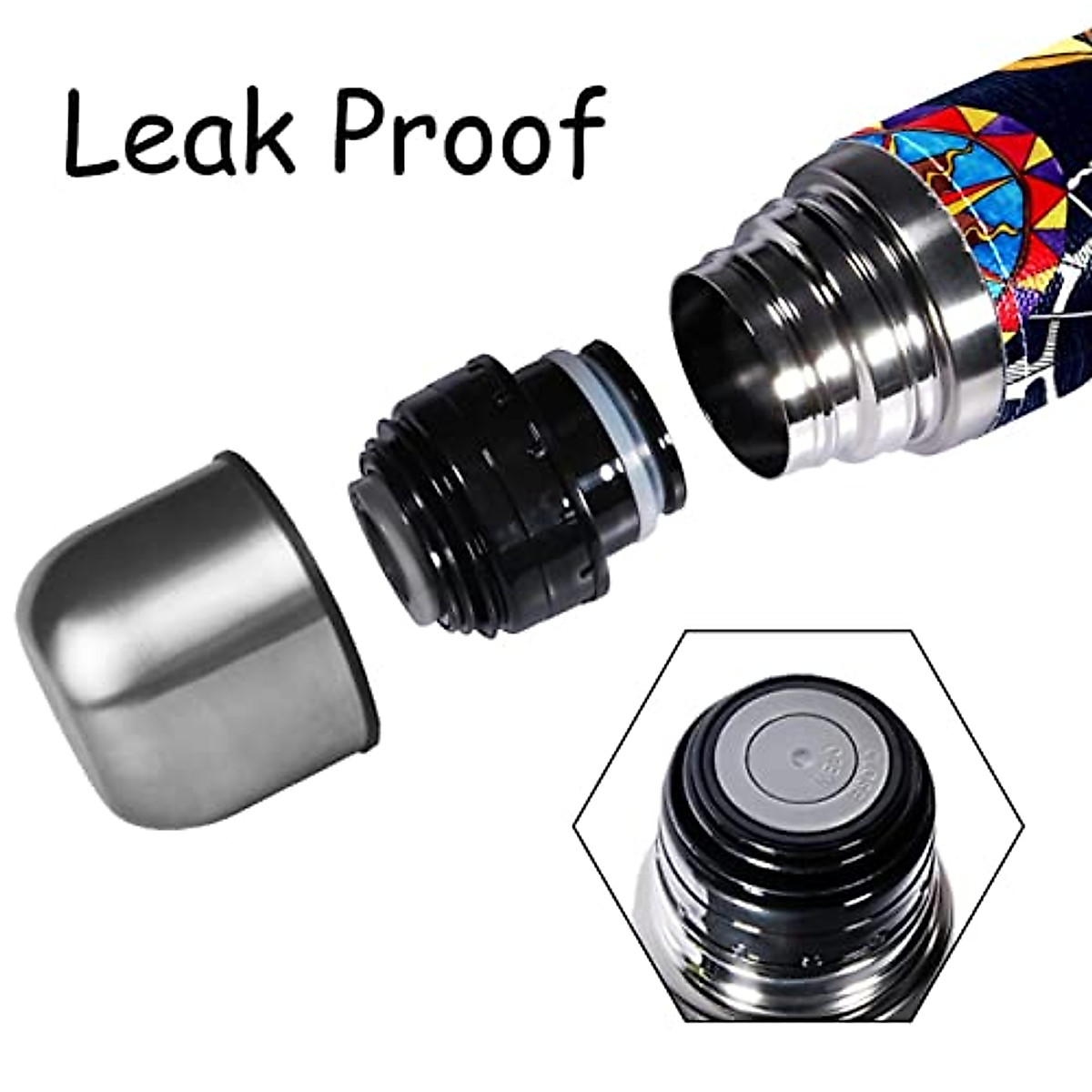 Aesthetic Colorful Compasses Watercolor Stainless Steel Water Bottle, Leak-Proof Travel Thermos Mug, Double Walled Vacuum Insulated Flask 17 OZ