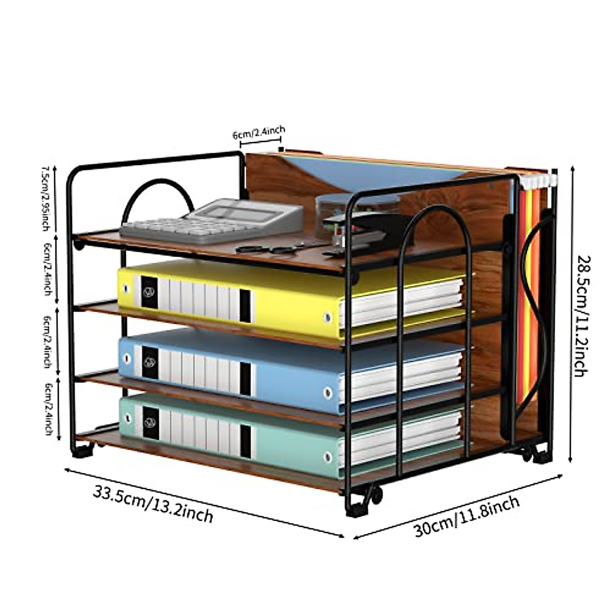 Aimeaihe Desk File Organizer, 4-Tier Desk Organizers Wood with 5 A4 File Folders, Letter Size Office Organizers for Desk, Letter Paper Tray Organizer for Office, School, Home, Black