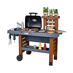 Smoby Garden Kitchen - Outdoor 43 Accessory Play Set, Kids Ages 3+, Grill w/Retractable Magic Flames, Fryer & Sink w/Water Pump Function, Pretend Play