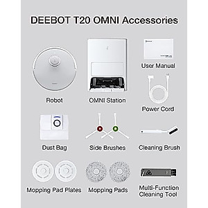 ECOVACS DEEBOT T20 Omni Robot Vacuum and Mop, Hot Water Mop Washing, Self-Emptying, Hot Air Drying, 6000Pa Suction, OZMO Turbo Spinning Mop with Auto Mop Lift, Obstacle Avoidance, YIKO Voice Assistant