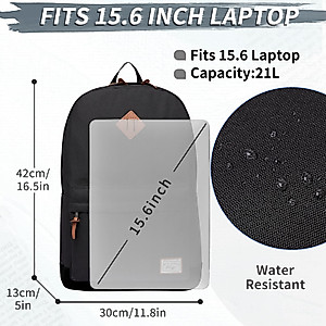 Kasqo Black Backpack, Classic Lightweight School Backpack Teens Boys, 15.6 Inch Laptop Bookbag for Men Women Girls College