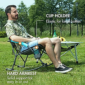 PORTAL Rocking Camping Chair Folding Portable Rocker Outdoor with Cup Holder for Patio, Lawn, Camp, RV, Support 300 lbs