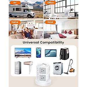 TROND Surge Protector Power Strip Tower, 14 Widely Spaced Outlets 4 USB Chargers, 6ft Extension Cord with Multiple Outlets, Flat Plug, 2100J, Overload Protection for Home Office Desk, Dorm Essentials