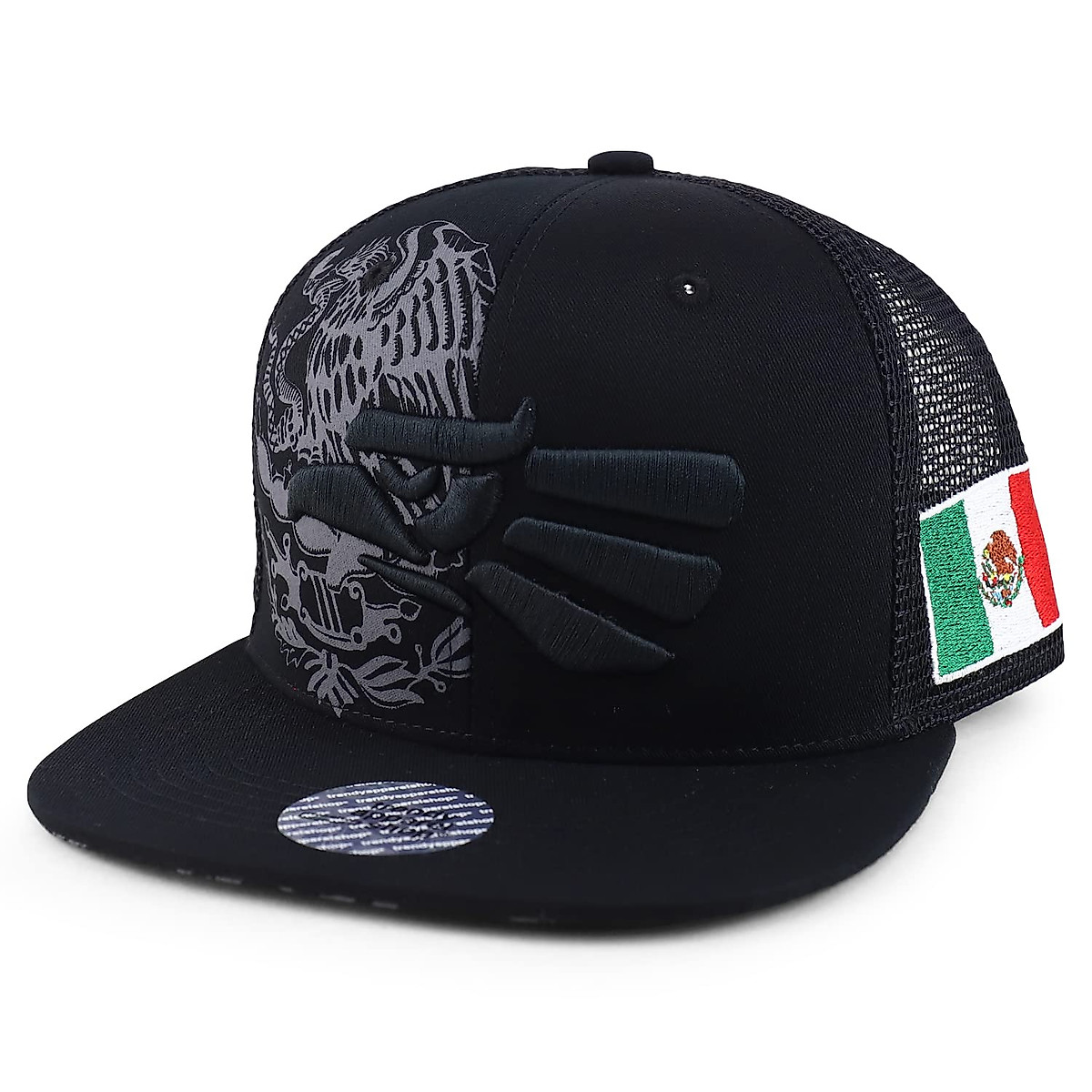 Trendy Apparel Shop Hecho En Mexico Eagle 3D Embroidered Flatbill Snapback Mesh Cap - Black Black