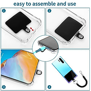 cobee Retractable Phone Lanyard with Patch for Drop Protection, 4 Packs Universal Stretchy Straps Tether with 4 Packs Black Phone Patches, Anti-Drop Cellphone Wrist Straps for Most Smartphones