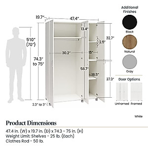 Ameriwood Home Systembuild Evolution Lory Framed 3 Door Wardrobe in White
