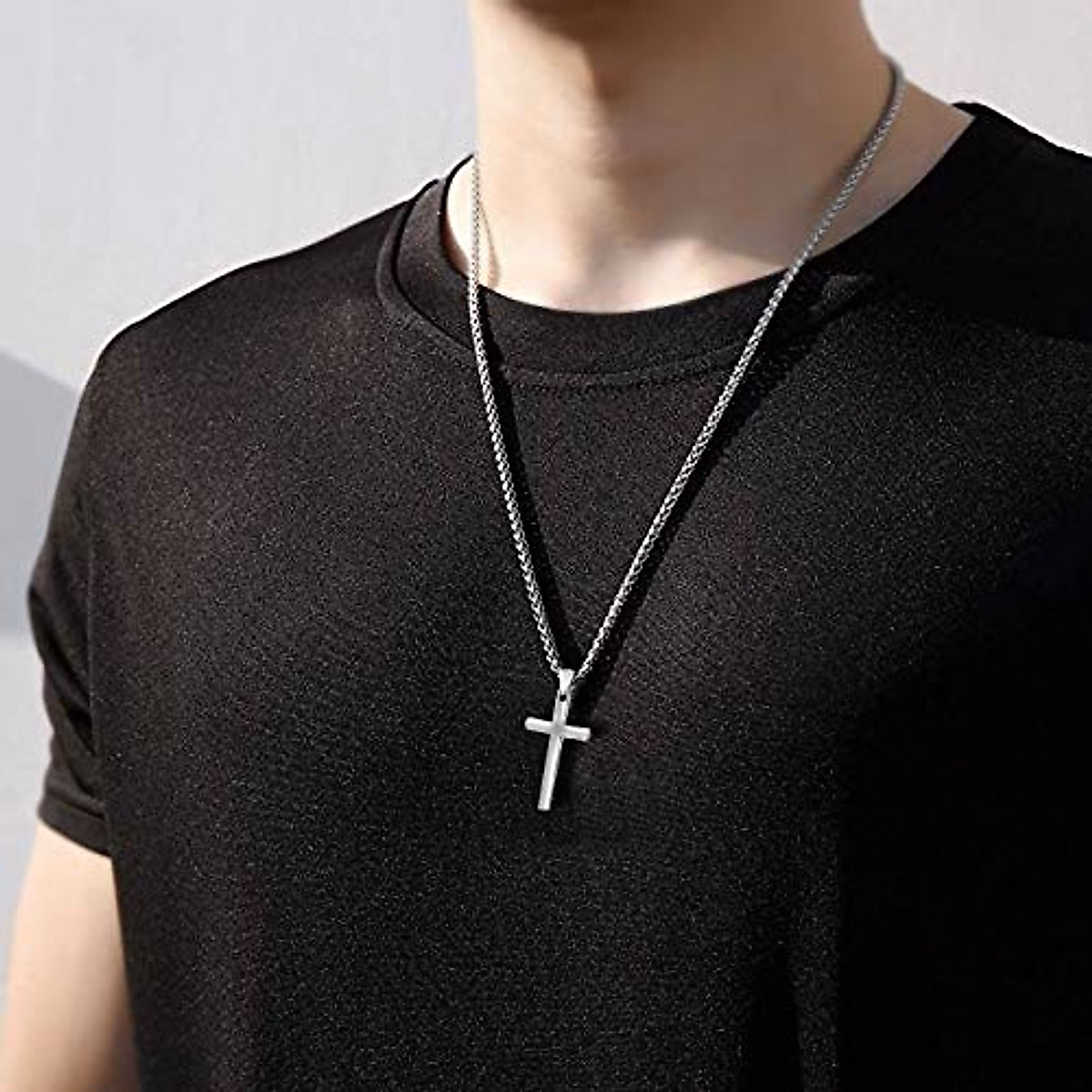Jwelbuete Cross Pendant Necklace for Men Stainless Steel Titanium Necklace,18-36 Inches (20" Chain)