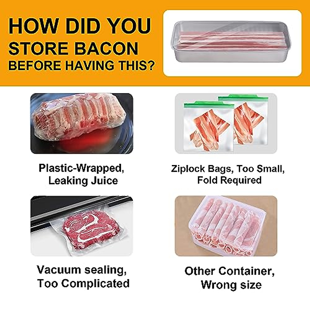 SIUDANGKA 2 Pack Bacon Container for Refrigerator, Stainless Steel Airtight Deli Meat Container for Fridge