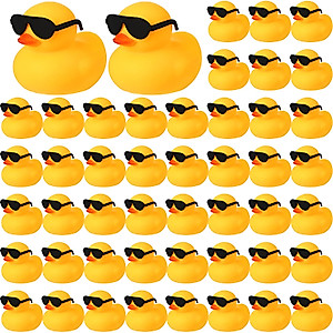 Chivao 48 Pcs Mini Rubber Ducks Bath Duck in Bulk 48 Sunglasses Toy Set Christmas Valentine Duck Gift Bath Toy Bathtub Toys for Gift Holiday Cruise Birthday Party Favor(Yellow, Black)