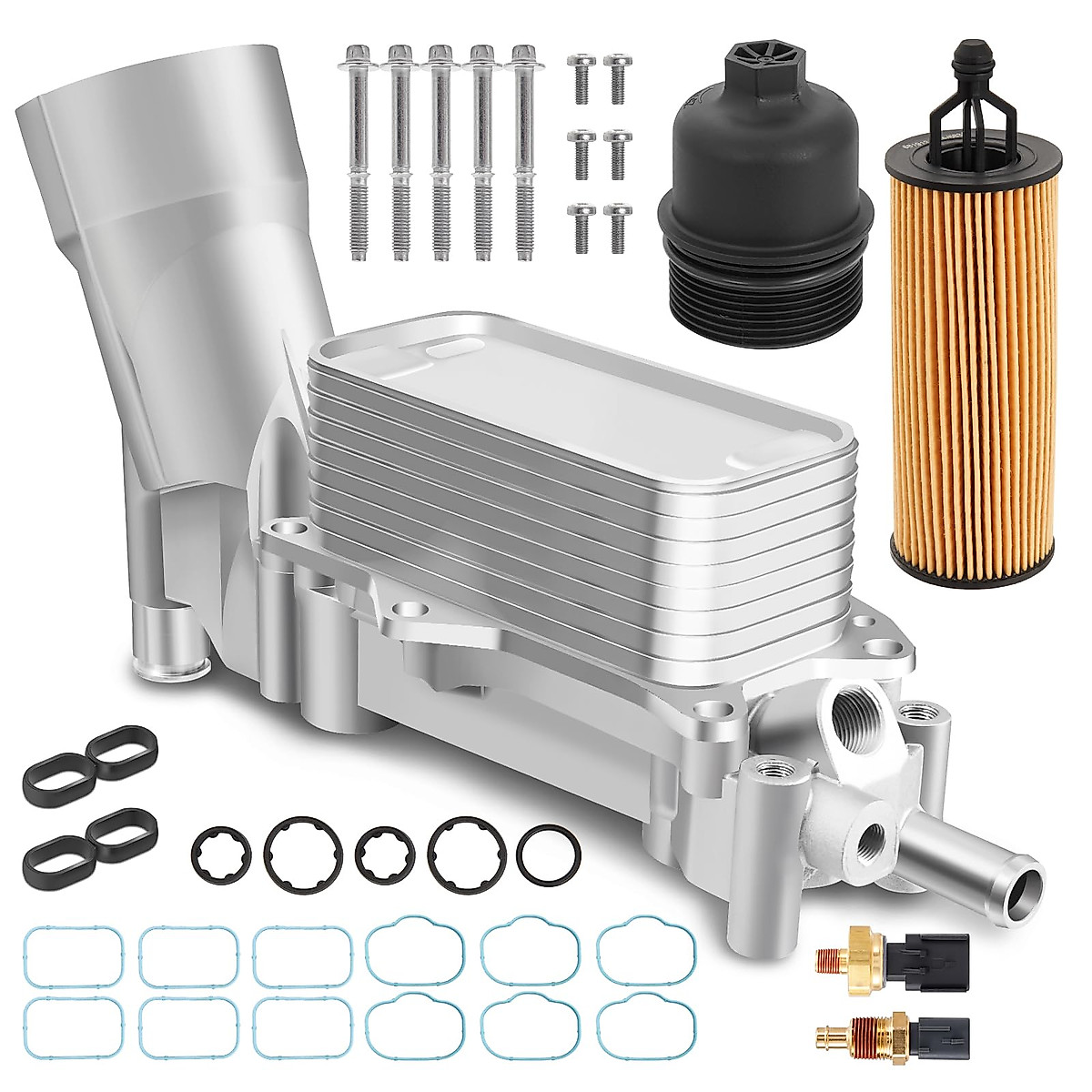 Upgraded Aluminum Engine Oil Filter Housing with Oil Cooler Sensors and Gaskets Compatible with Dodge Charger Challenger Journey, Jeep Wrangler, Ram 1500 2500 3500, Chrysler 200 300 3.6L V6