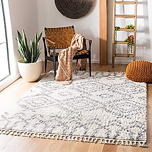 SAFAVIEH Berber Fringe Shag Collection 8' x 10' Cream/Grey BFG611A Moroccan Non-Shedding Living Room Bedroom Dining Room Entryway Plush 1.2-inch Thick Area Rug