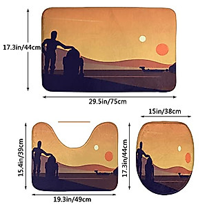 4 Pcs Shower Curtain Set Tatooine Sunset with Non-Slip Rugs Toilet Lid Cover and Bath Mat Bathroom Decor Set 72" X 72"