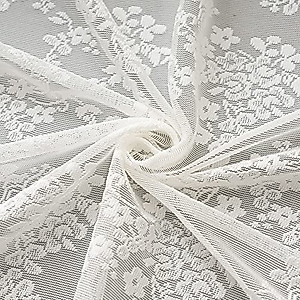 YJ YANJUN Sheer Lace Curtains for Bedroom Ivory Elegant Victorian Curtains Scalloped Edges Floral Kitchen Window Curtains 63 Inch Length Rod Pocket, 52 x 63 Inch, Ivory