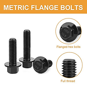 VIGRUE 155PCS M6-1.0 M8-1.25 Flanged Hex Bolts, M6 x 12/16/20/25/30mm and M8 x 16/20/25/30mm Flange Hexagon Screws Bolts Nuts 10.9 Alloy Steel Black Zinc Plated Full UNC Thread