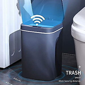 Smart Trash Can,Touchless Bathroom Trash Can with Lid,4.23 Gallon Motion Sensor Kitchen Garbage Can 16L Plastic Slim Trash Bin for Office,Living Room,Bedroom(No Battery) (16L, Blue)