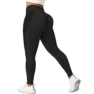 SENBAN Women's Seamless Scrunch Leggings Gym Workout Yoga Pants for Women Butt Lift Tights Black XL