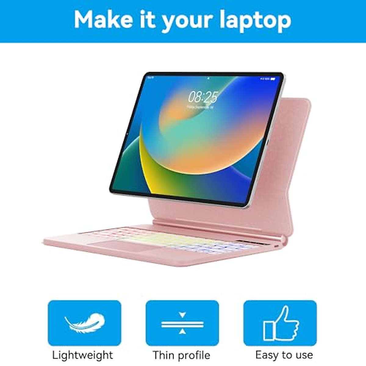 iPad Air 11-inch Generation Keyboard Case Smart Magnetic Folio Keyboard Cover with 7 colors Backlit Multi-Touch Trackpad, for (M2) 2024 / iPad Pro 11 inch (4th/3rd/2nd/1st Gen) / iPad Air 5th 4th Gen
