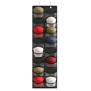Fixwal Baseball Hat Rack, 16 Pocket Over The Door Cap Organizer Cap Hat Holder Hanger For Closet With Large Clear Pockets & 2 Hooks, Hat Storage to Protect and Display, Black