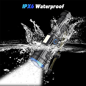 Wind&Moon Powerful Flashlights High Lumens Rechargeable,10000 Lumen Led Strong Handheld Flashlight,IPX6 Waterproof Flashlight for Home Camping Emergencies,USB Battery Operated,Adjustable Focus