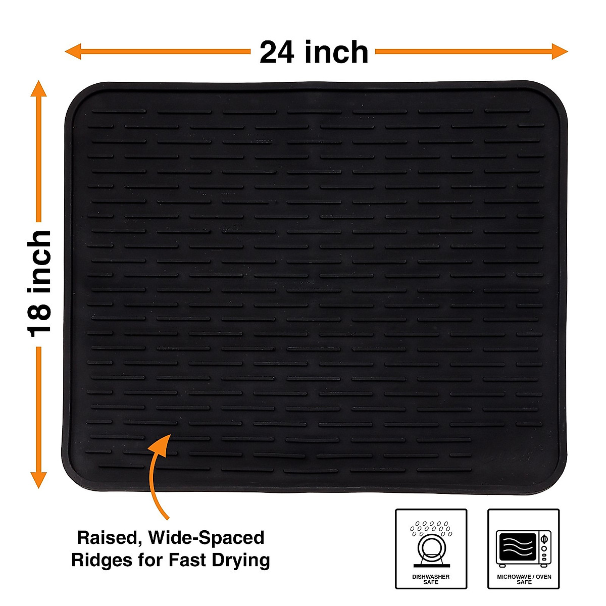 XXL Silicone Dish Drying Mat for Kitchen Counter or Under Sink, 24" x 18" Extra Large, Waterproof Pet Feeding Mat, Dog Food, Water Bowls, Under Drying Racks for Dishes, Coffee Bars, Bar Mats (Black)