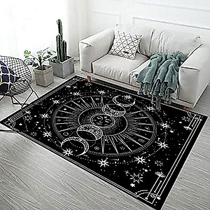 LGGQQW Sun and Moon Area Rugs Black and White Stars Space Carpets Astrology Zodiac rugsfor Bedroom Teen Girl Psychedelic Aesthetic Rugs