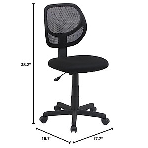 Amazon Basics Low-Back, Upholstered Mesh, Adjustable, Swivel Computer Office Desk Chair, Black
