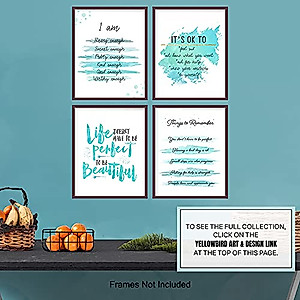 Light Blue Inspiring Positive Affirmations Quotes Wall Decor - Inspirational Art Posters 8x10 - Encouraging Self Improvement Motivational Sayings - Uplifting Encouragement Gifts for Empowered Women