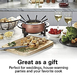 Hamilton Beach 3 Quart / 2.8 Liter 3QT Copper Electric Fondue Pot Set with Temperature Control, 6-Color Coded Forks, for Cheese, Chocolate, Hot Oil, Broth (86201)
