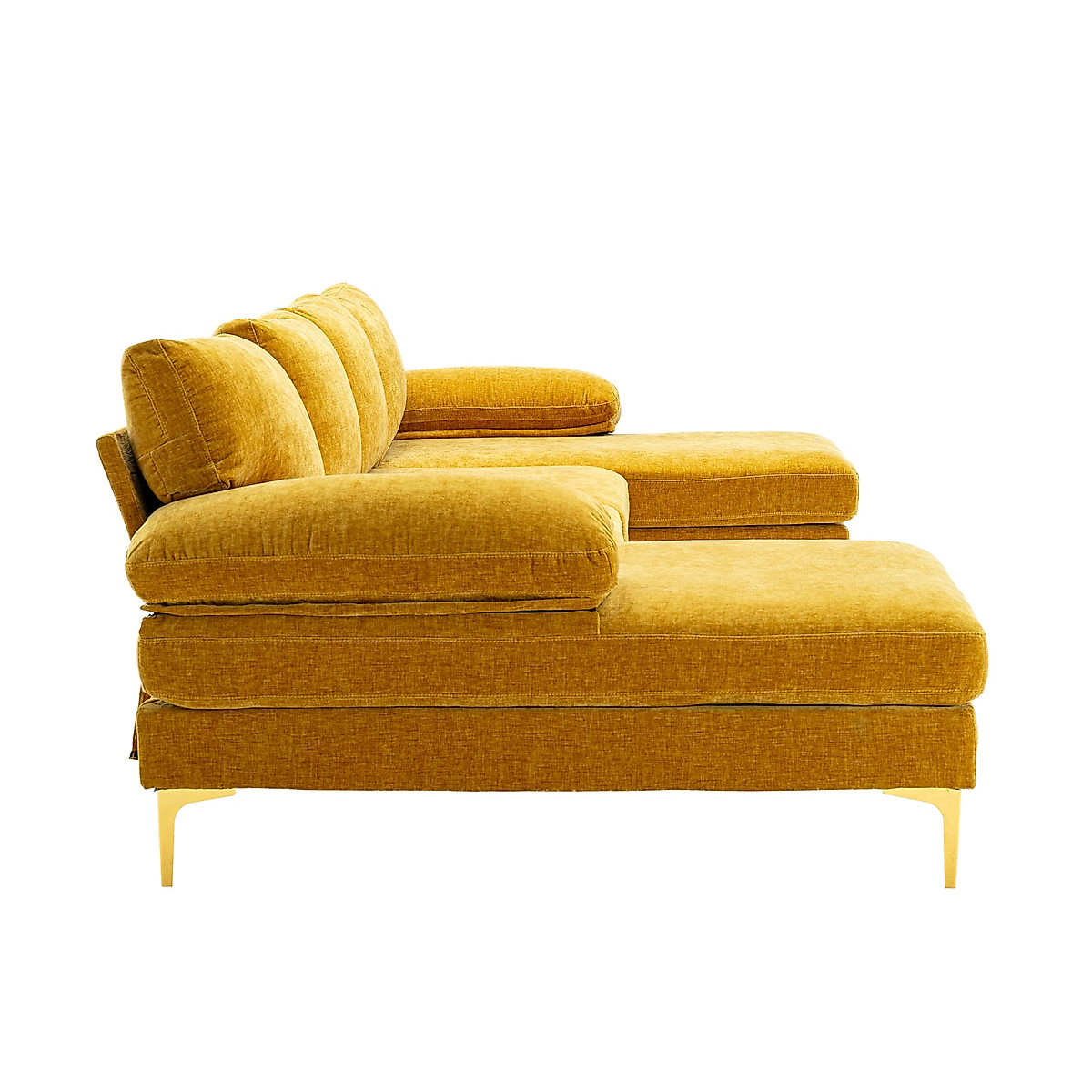 Pvillez Modern Sectional Sofa with Double Chaise Large Convertible Couches Chenille U-Shape Couch with Rolled Arms and Golden Legs Oversize Yellow Sofa for Living Room Comfortable Modular Sofa