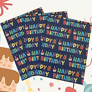BULKYTREE Birthday Wrapping Paper with Cut Lines for Boys Girls Kids Men Women Holiday Birthday Theme Party - 3 Large Sheets Colorful Cake Happy Birthday Gift Wrap - 27 Inch X 39.4 Inch Per
