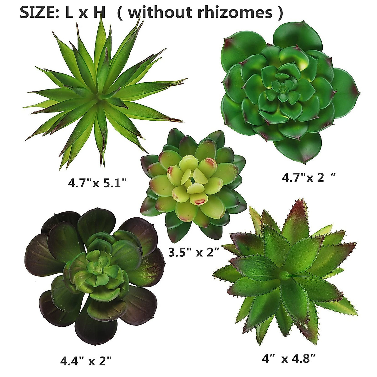 HECATY 5 Pcs Faux Succulents Set,Realistic Large Fake Succulents,Artificial Hanging Ornaments Fleshed Plant Textured for Home Garden Wedding Party Decoration (green)