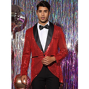 Lars Amadeus Red Sequin Tailcoat for Men's Shawl Lapel Shiny Sparkly Party Disco Wedding Tuxedo 3X-Large