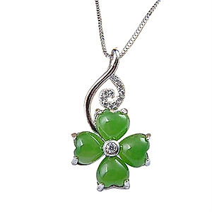 LSCZSLYH Classic Jade Green Clover Ring For Lady Anniversary Accessories Gift Fashion 925 Sterling Silver Ring Women Jewelry Adjustable (Gem Color : Ring)