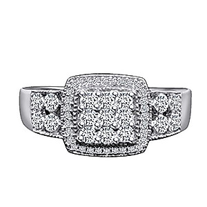 AFFY 0.45 Ctw Round Cut White Natural Diamond Halo Engagement Wedding Ring Solid 10k White Gold (I-J Color)