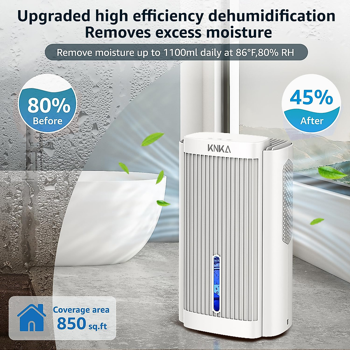 Dehumidifier,95 OZ Water Tank, 850 sq. ft, Quiet Dehumidifier for Basement, Bathroom, RV, Closet, Bedroom with Auto Shut Off, Sleep Mode,7 Colors LED Light, Dehumidifiers for Home,White