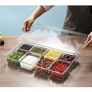 Divided Veggie Tray with Lid, 8 Compartment Vegetable Storage Square Appetizer Relish Serving Platter, Food Fruit Snack Containers with 8 Spoons for Refrigerator Organizer Bins