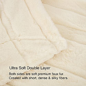 Ultra Soft Reversible Faux Fur Throw, Thick Fluffy Blanket for Winter Sofa Couch, Cuddly & Warm, (50"x 60", Cream)