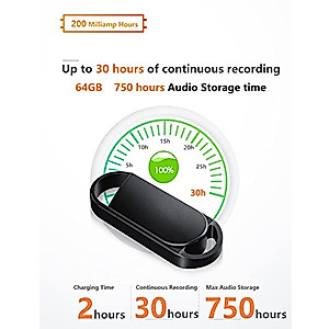 64GB Mini Voice Recorder, Voice Activated Recorder with Triple Noise Reduction, with 750 Hours Recording Capacity and 30 Hours Battery Time for Class Lecture, Interview, Meeting